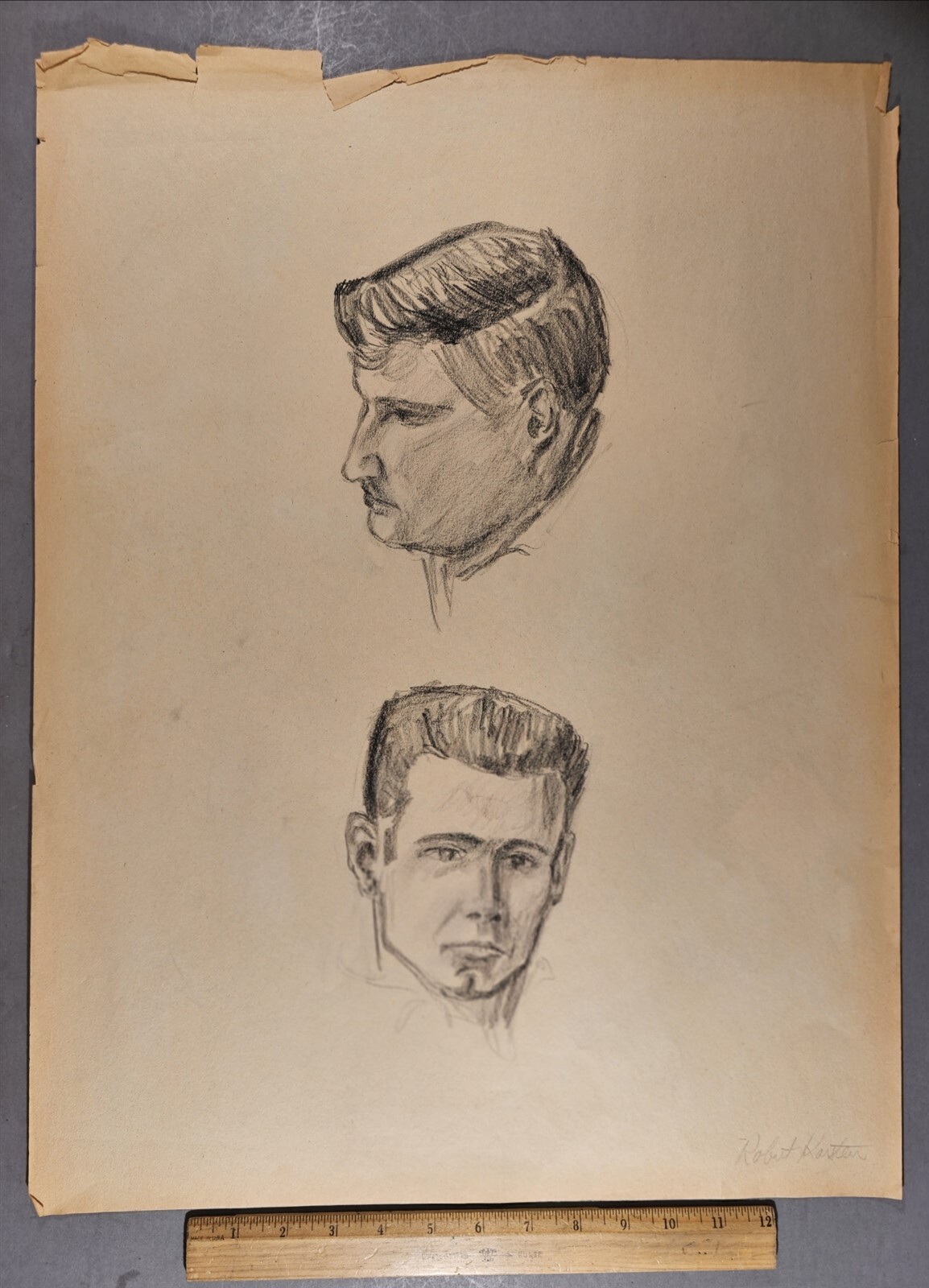 ORIGINAL STUDIO CHARCOAL SKETCH 2 MALE HEAD PORTRAITS, ROBERT KARSTEN ...