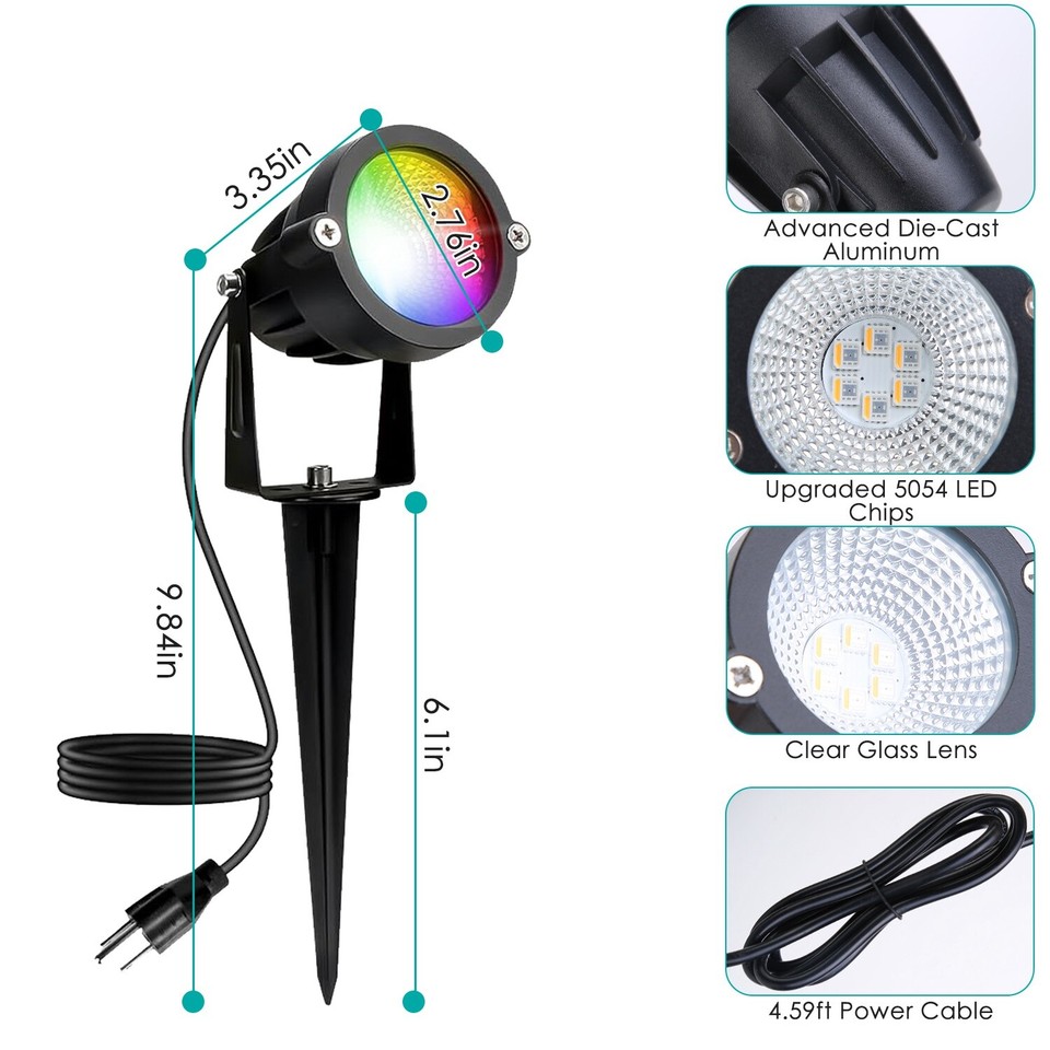 4pcs Landscape Lights 6W Spotlights Outdoor RGB Color Changing LED Yard ...