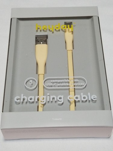 Heyday Mist Yellow USB-C to USB-A Flat 3 ft. High Charging Cable 5V ...