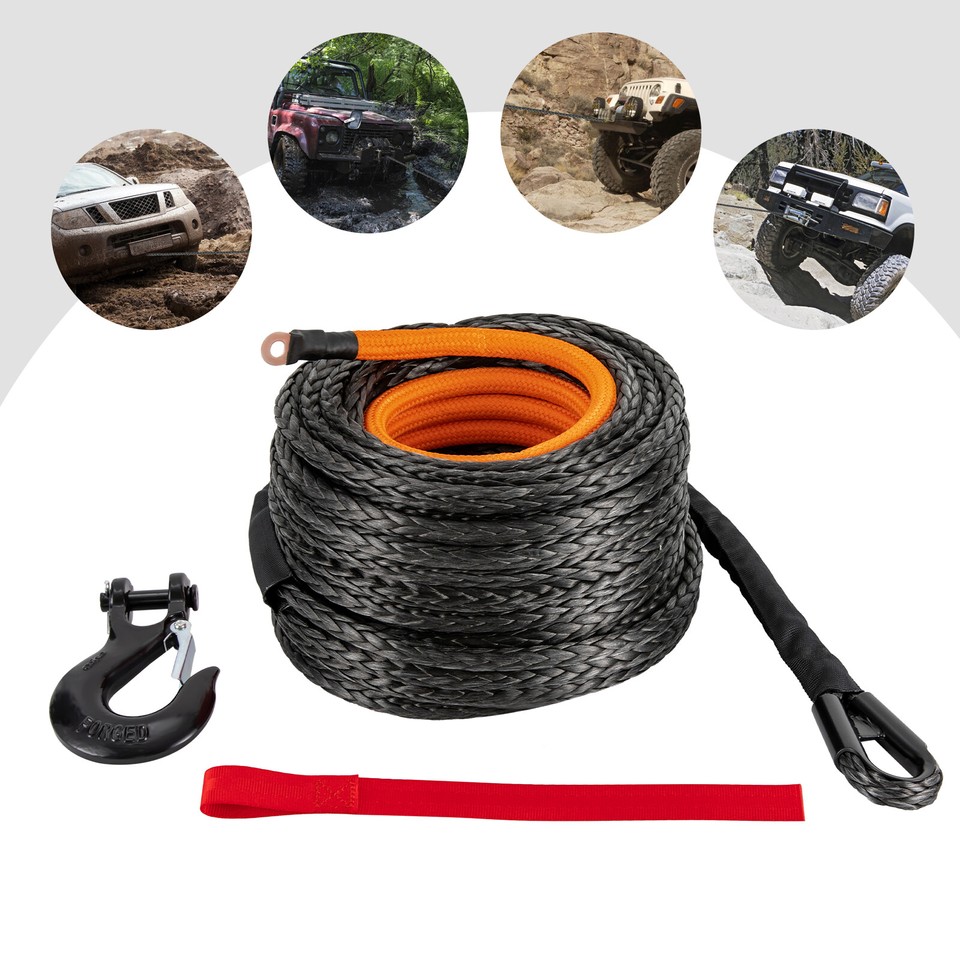 1/2x92ft Synthetic Winch Rope w/ Hook 31500LBS Car Tow Recovery Cable ...