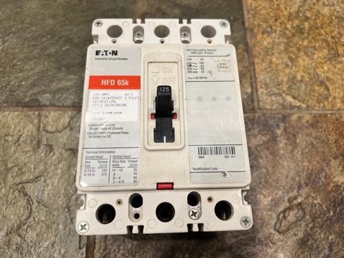 Eaton HFD3125L HFD 65K Circuit Breaker 125 AMP 600 VAC 3 Pole | eBay