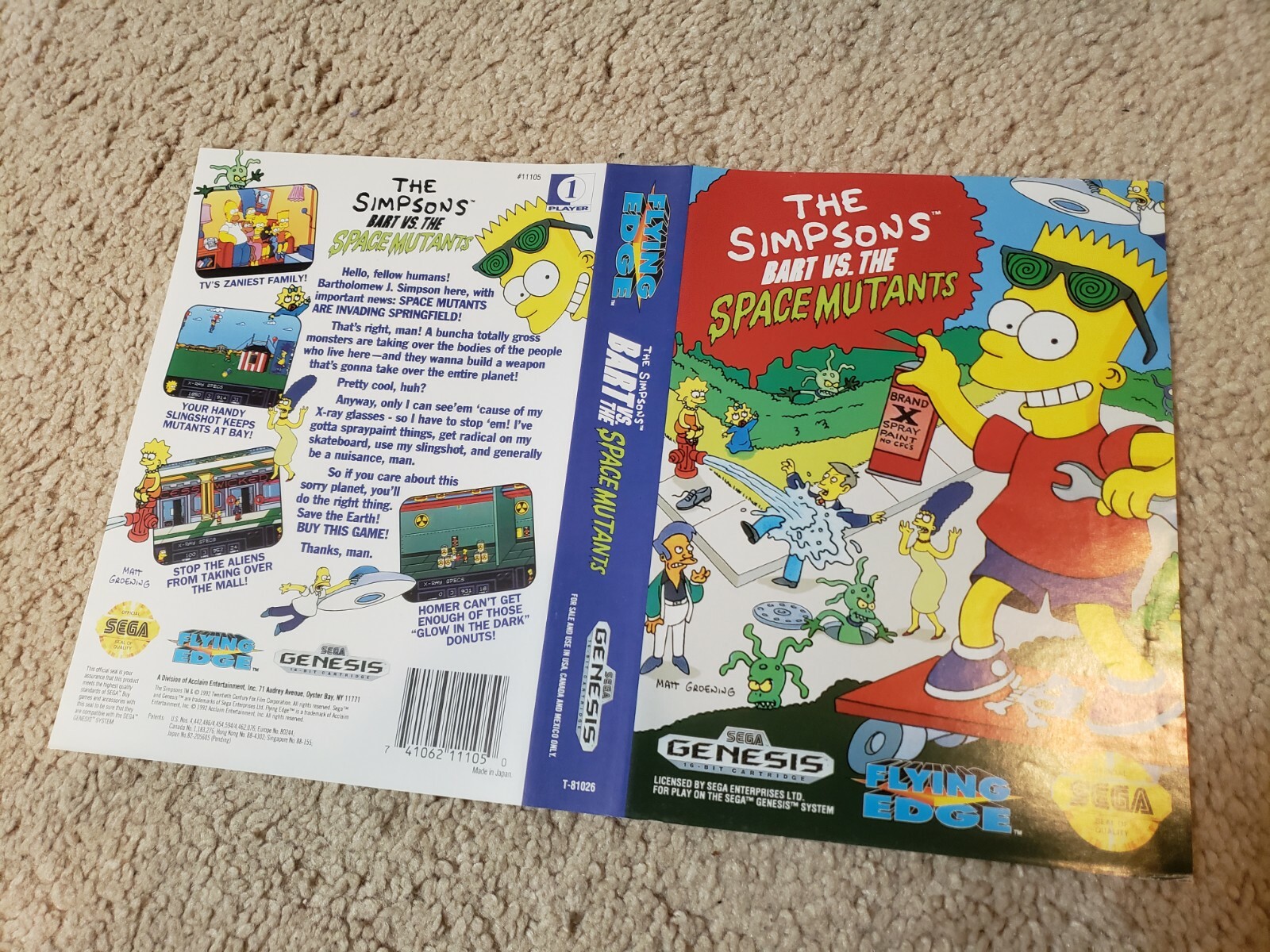 BOX ART ONLY Simpsons Bart Vs Space Mutants Original Sega Genesis Case ...