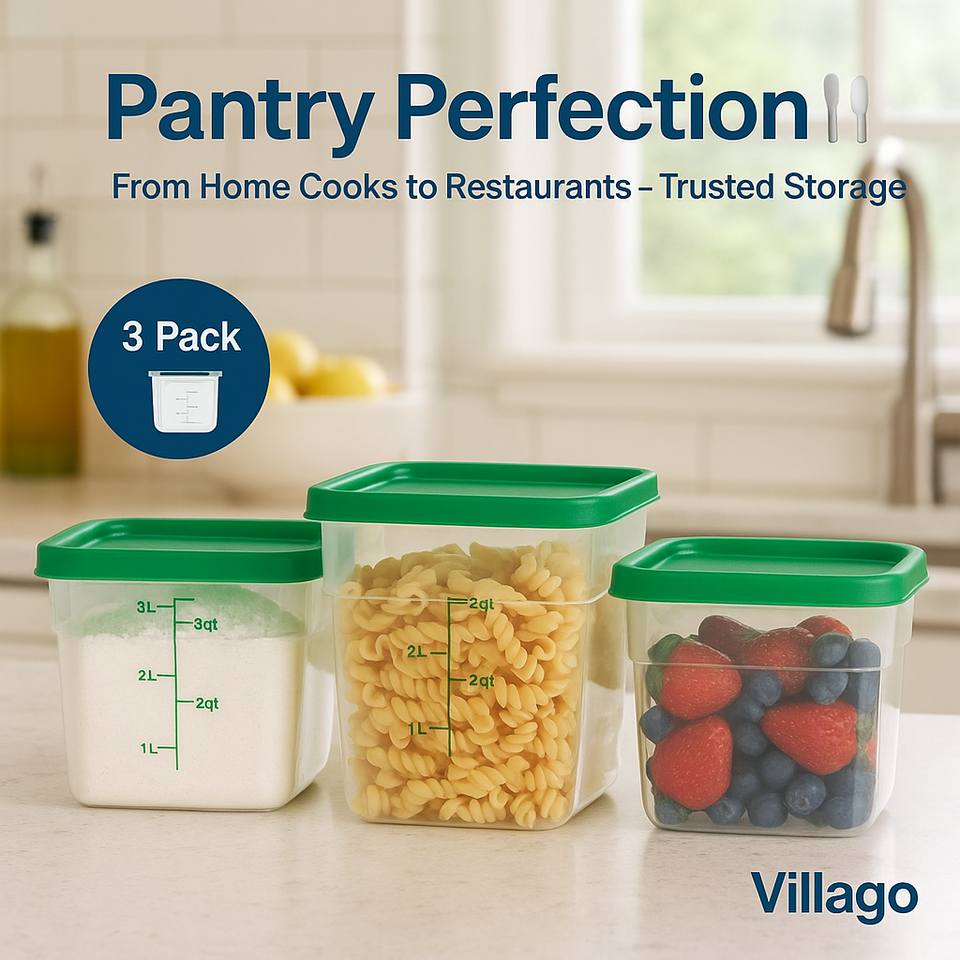 Cambro CamSquare 4 Qt Food Storage Containers w/ Green Lids, 3 Ct, NSF ...