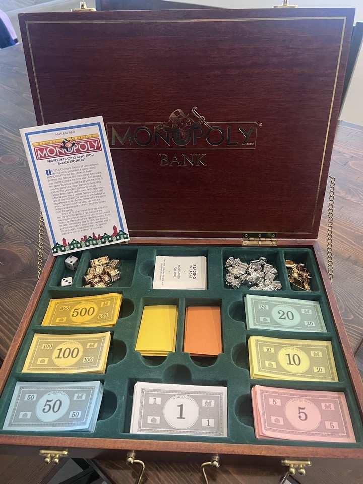 Parker Brothers Monopoly Deluxe Edition Board Game Wooden Case Metal ...