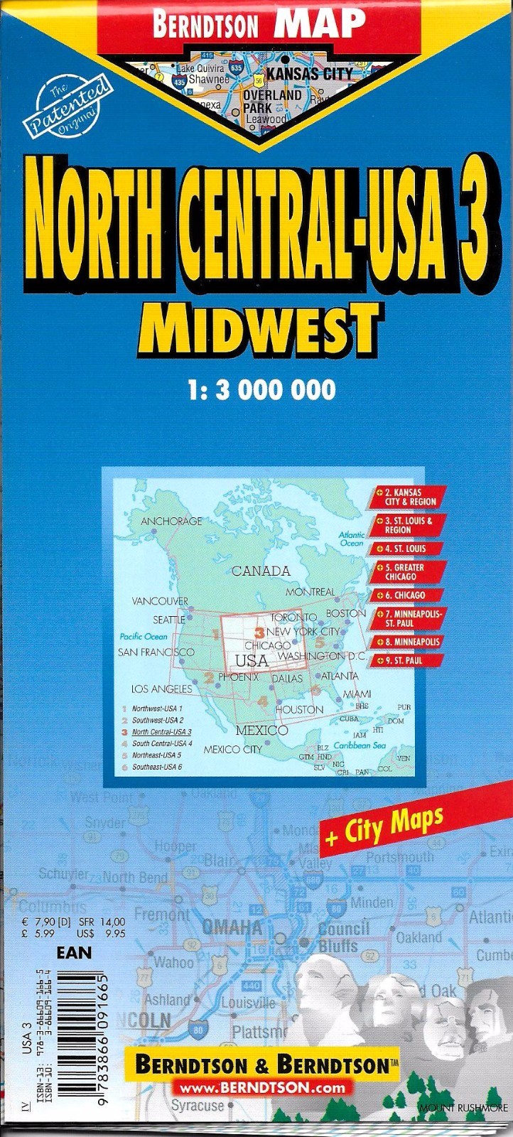 Map of North Central-USA, USA 3, Laminated & Folded by Berndtson Maps ...