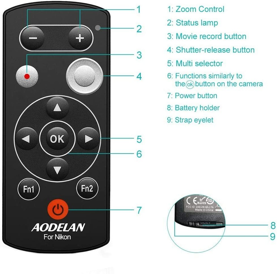 Wireless Remote Control ML-L7A for Nikon Z6II Z7II P1000 B600 A1000 ...