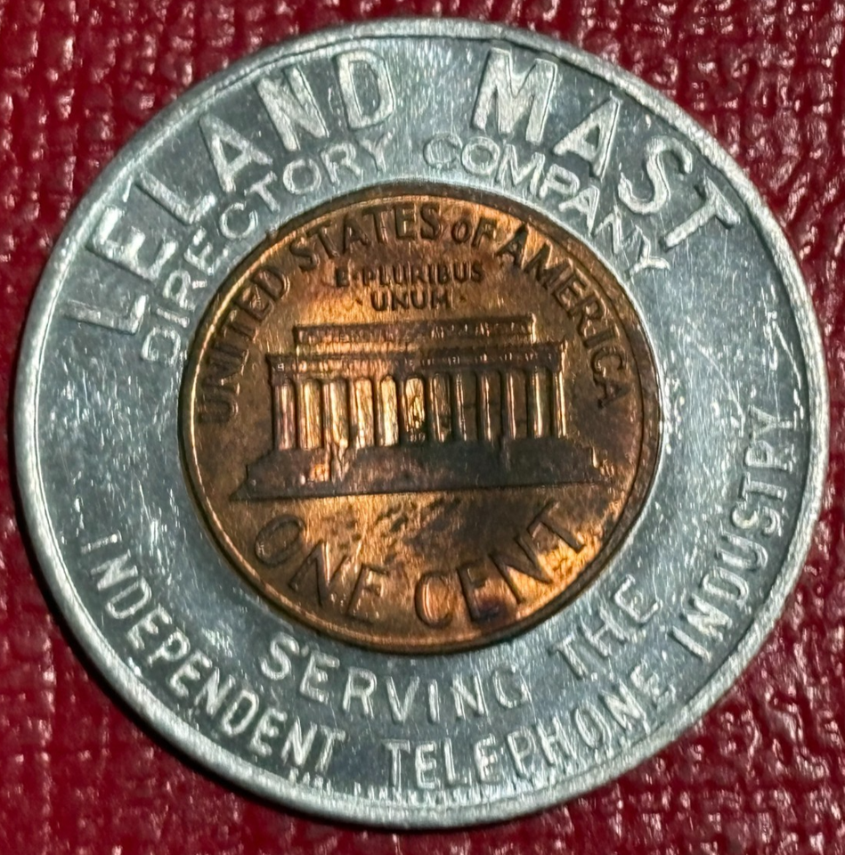 ENCASED COIN AU/UNC 1962 D LINCOLN CENT LELAND MAST DIRECTORY CO.-PHONE ...