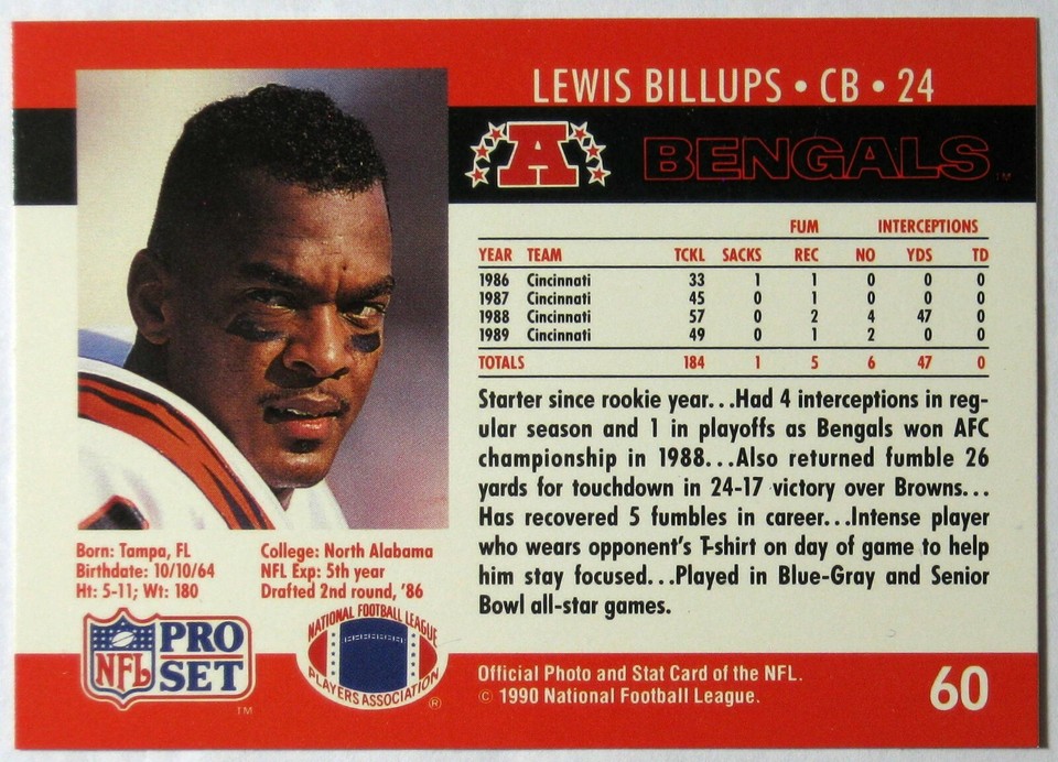 1990 Pro Set Football Card #60 Lewis Billups | eBay