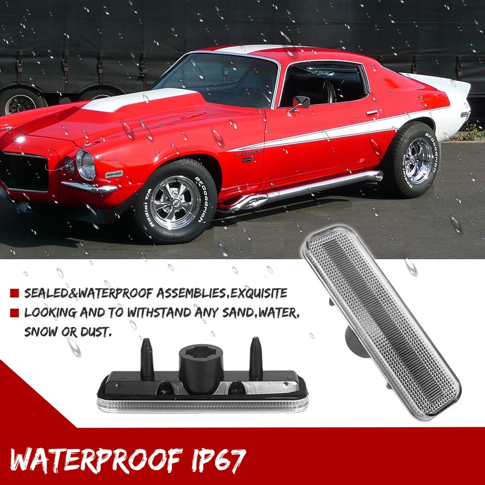 For 1970-1973 Chevrolet Camaro SS RS Z28 Clear Front & Rear Side Marker ...