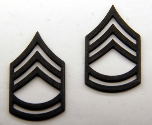 TWO US ARMY E-7 SERGEANT FIRST CLASS BLACK SUBDUED COLLAR LAPEL HAT PIN ...