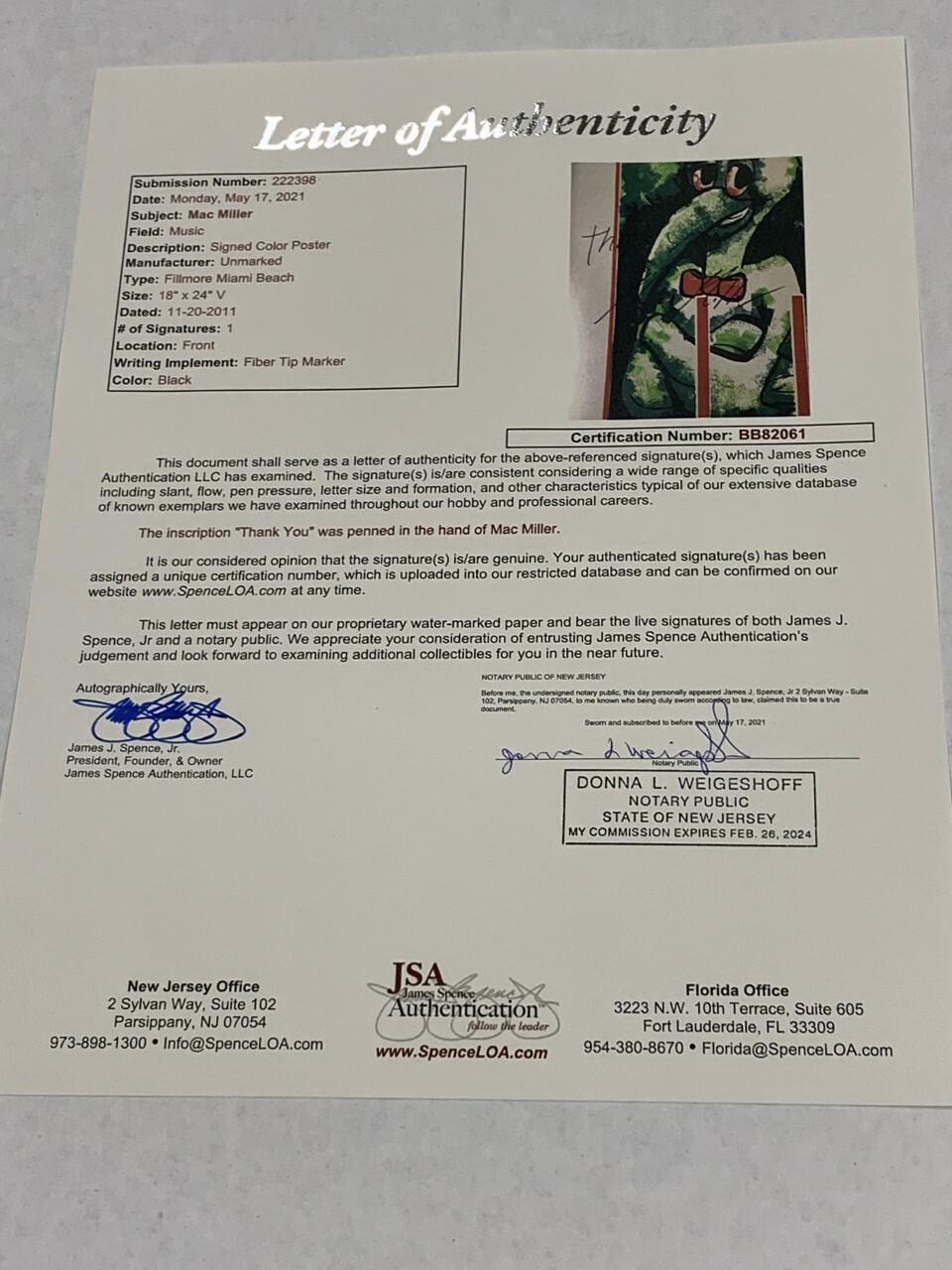 MAC MILLER SIGNED FRAMED 18x24 CONCERT POSTER PROOF FULL SIGNATURE JSA ...