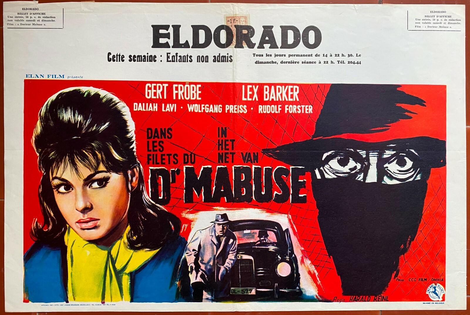 Poster Belgian Return of The Dr.Mabuse Harald Reinl Lex Barker Gert ...