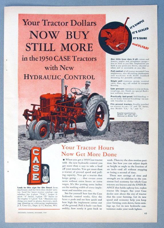 Original 1950 Case Tractor Ad YOUR TRACTOR DOLLARS NOW BUY STILL MORE ...