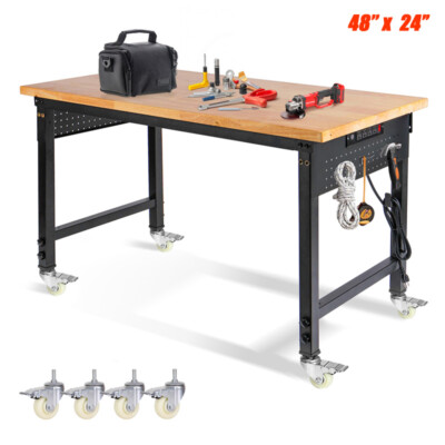 Adjustable Height Workbench 48"L x 24"W Work Bench Table w/ Power ...