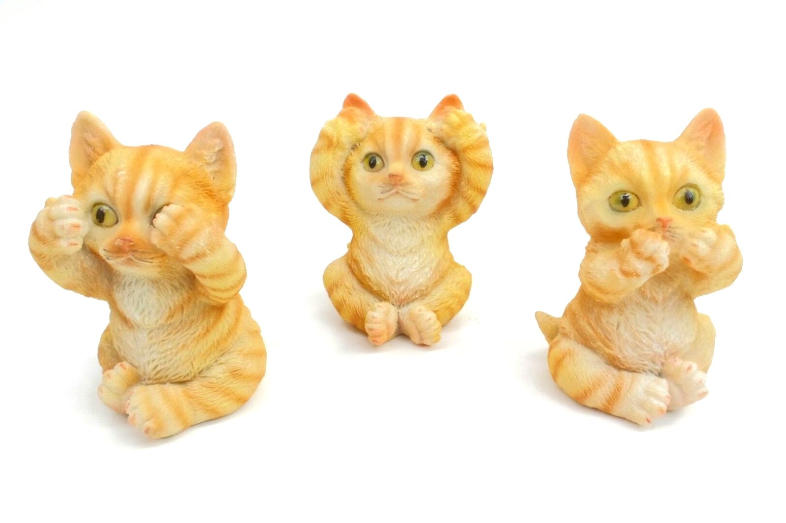 Orange Kitty Cat See No Evil Hear No Evil Speak No Evil Figurine Set of ...