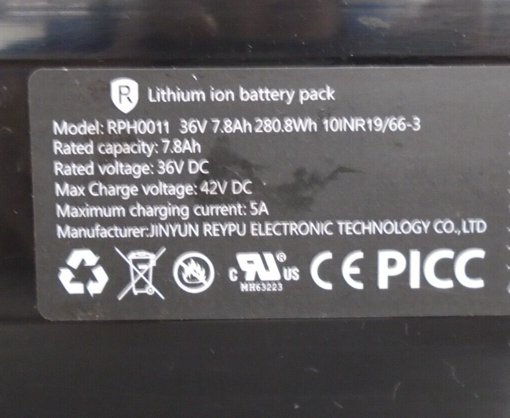 Used Jinyun Reypu RPH0011 Lithium Ion Battery Pack for Bird Scooters ...