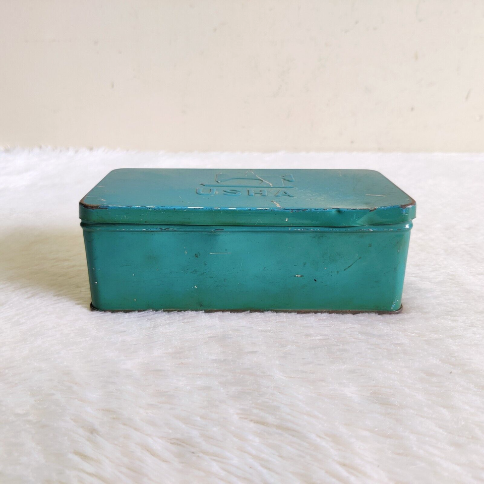 1950s Vintage USHA Sewing Machine Embossed Tin Case Box sewing ...