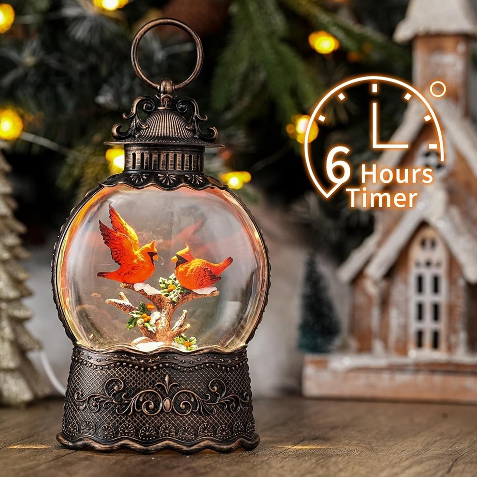 Christmas Snow Globes Cardinal Gift, Light up Musical Snow Globe ...