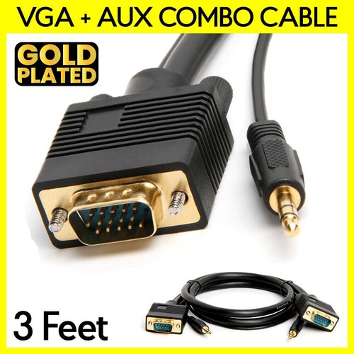 3 Feet VGA Cable with AUX SVGA + 3.5mm Monitor Cord Super VGA Audio ...