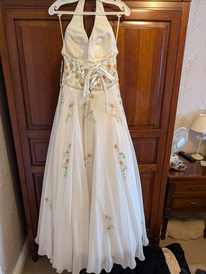 Tiffany Bling White, Wedding, Evening, Prom Dress Size M adjustable ...