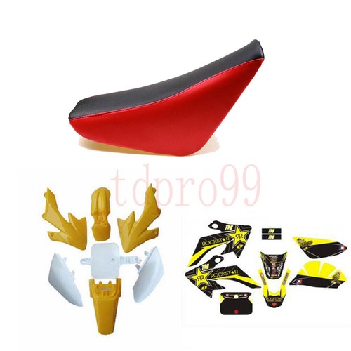 Yellow Plastics Kit + Decal Stickers + Seat For CRF50 Dirt Bike Atomik ...
