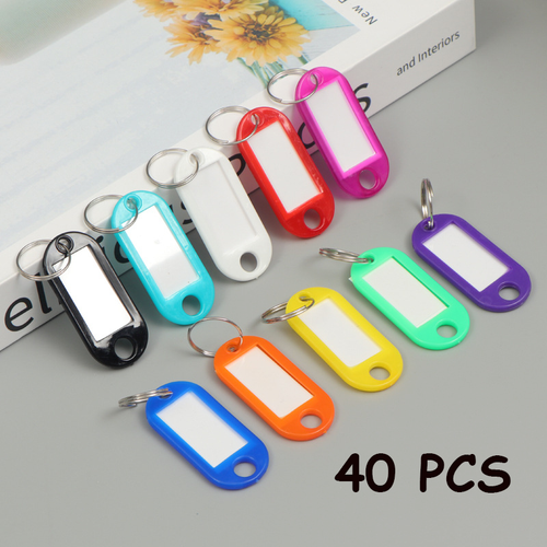 40PCS Plastic Metal Key Tags Split Ring Luggage Fobs ID Card Name Label ...