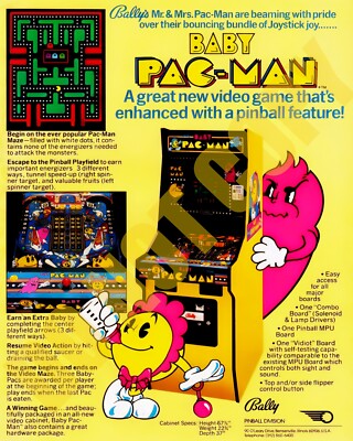 Bally Baby Pac-Man Pinball Arcade Magazine Flyer Promo Ad Repro 8x10 ...