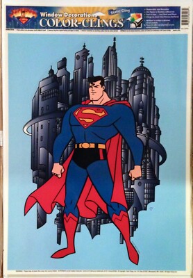 SUPERMAN Animated 11.75" x 17.0" Large Window Color Cling Decal ©1996 ...