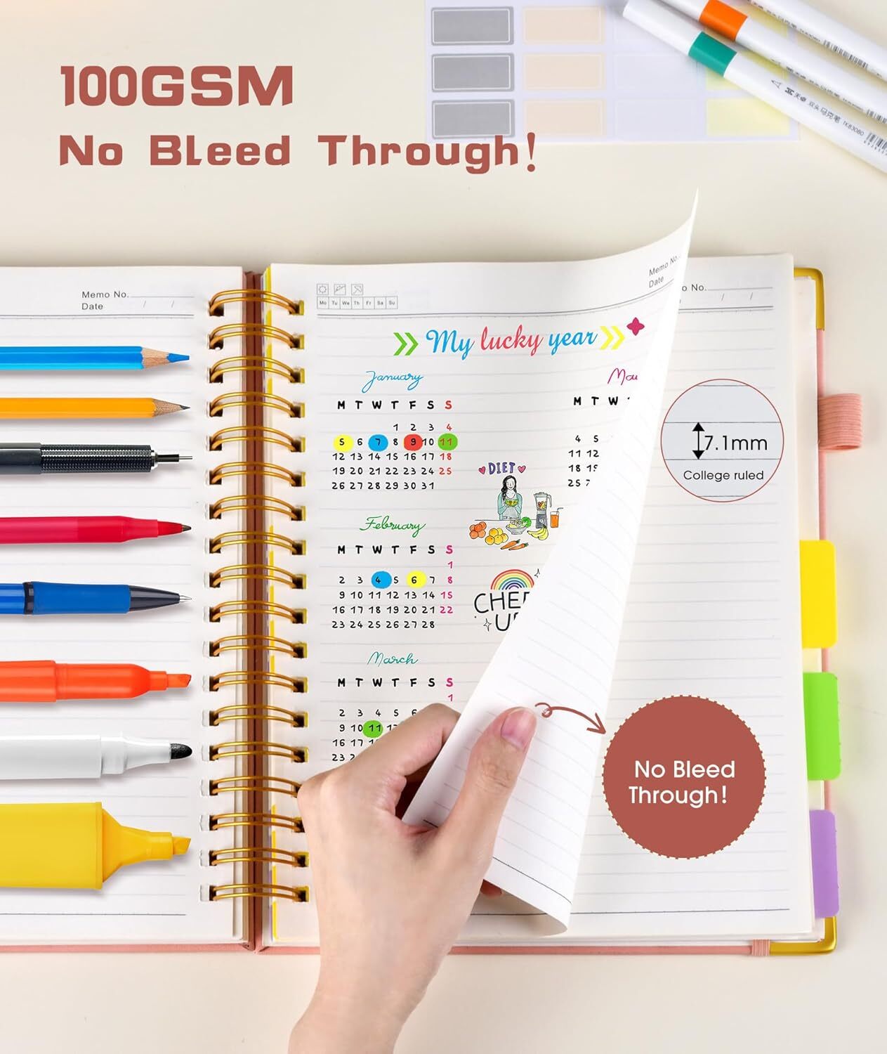 Hardcover Spiral Notebook Journal with Removable Dividers Tabs, 300 ...