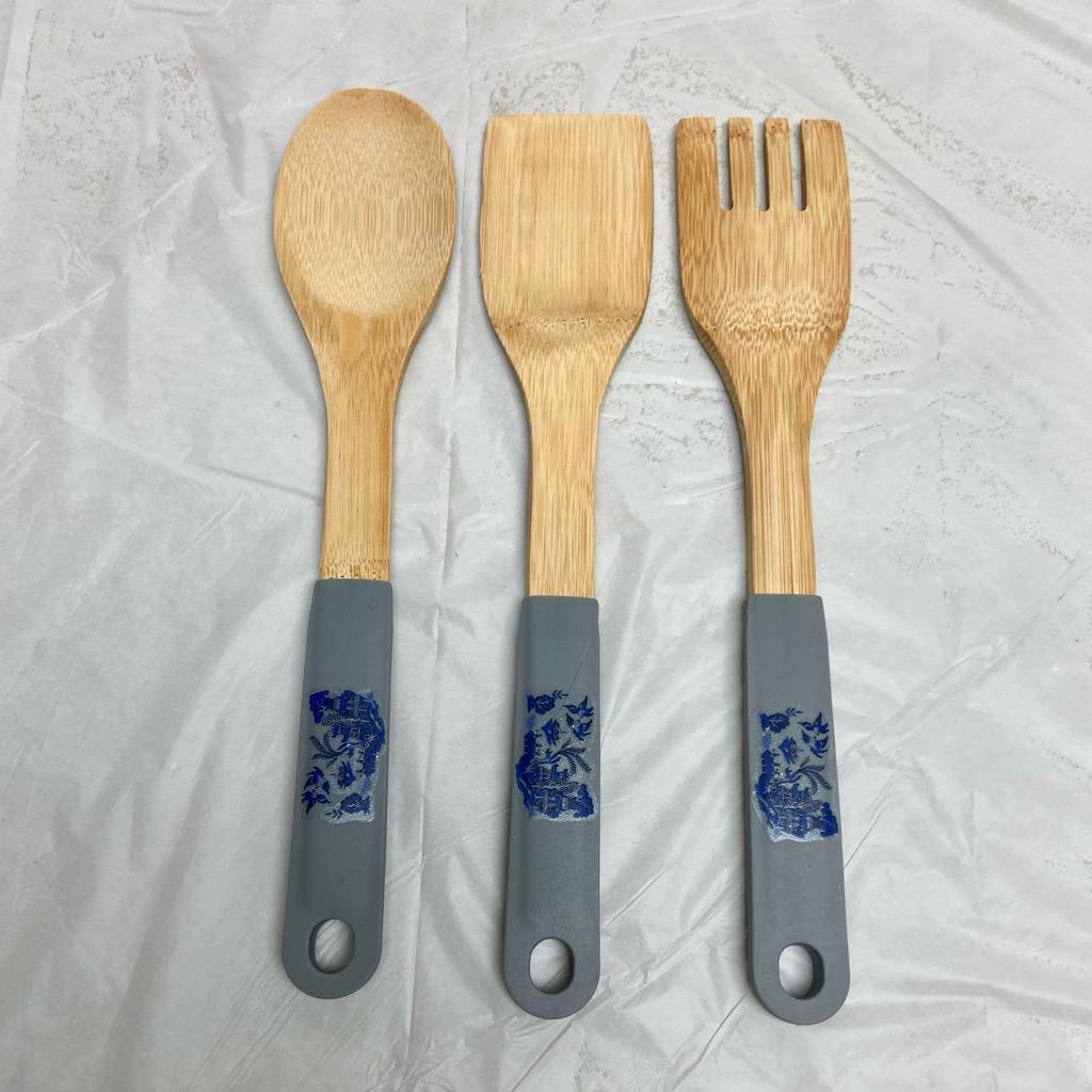 Lot of 3 Blue Willow Ladle Set with Gray Rubber Handle 12in and 2.5in ...