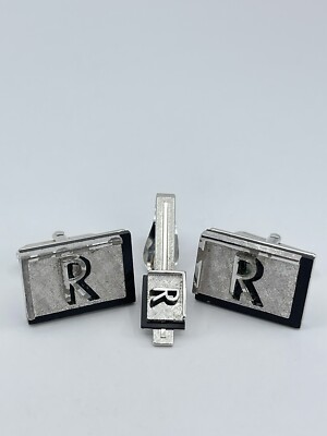 vintage Swank cufflinks and tie clip set monogram letter R silver tone ...