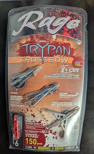 @NEW@ 3pk Rage Trypan Steel 150 Crossbow Expandable Broadheads R35400 ...