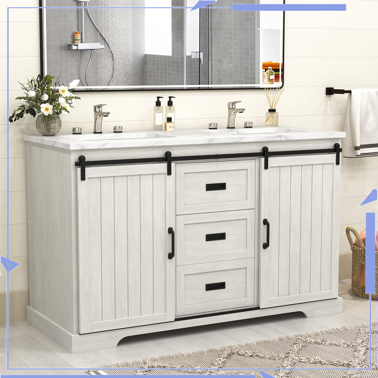 Tandem Bathroom Cabinet no installation Double Vanity Cabinet w/ 2 ...