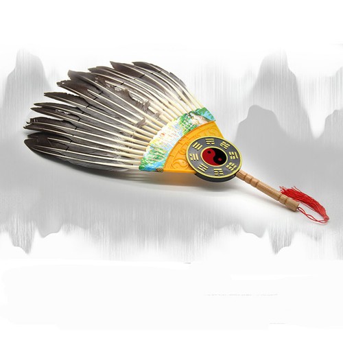 Kongming Fan Ancient Chinese Zhuge Liang Black Feather Wood Hand Fan ...