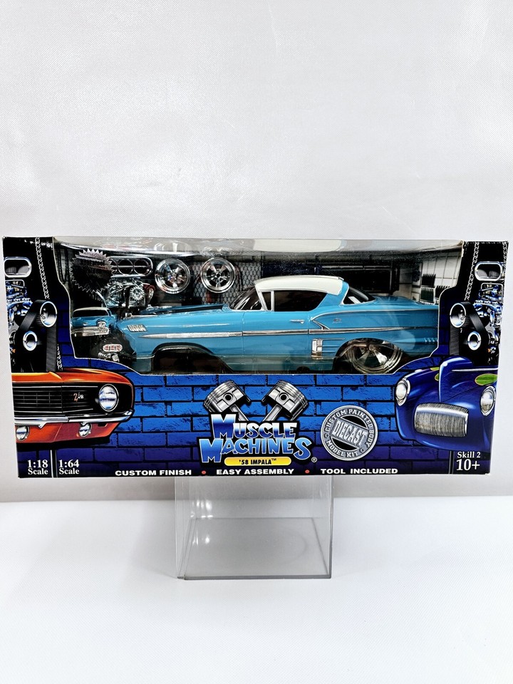 Muscle Machines 58 Impala Blue w/ White Roof Build It Kit New In box 1: ...