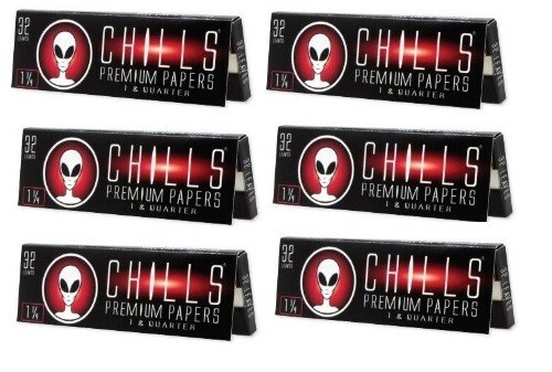 SIX PACKS of CHILLS ALIEN 1 1/4 Premium Hemp Cigarette Rolling Papers ...