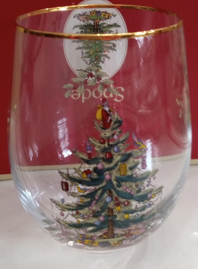 Spode Christmas Tree 19 Ounce Stemless Wine Glasses, Set of 4, 22 Karat ...