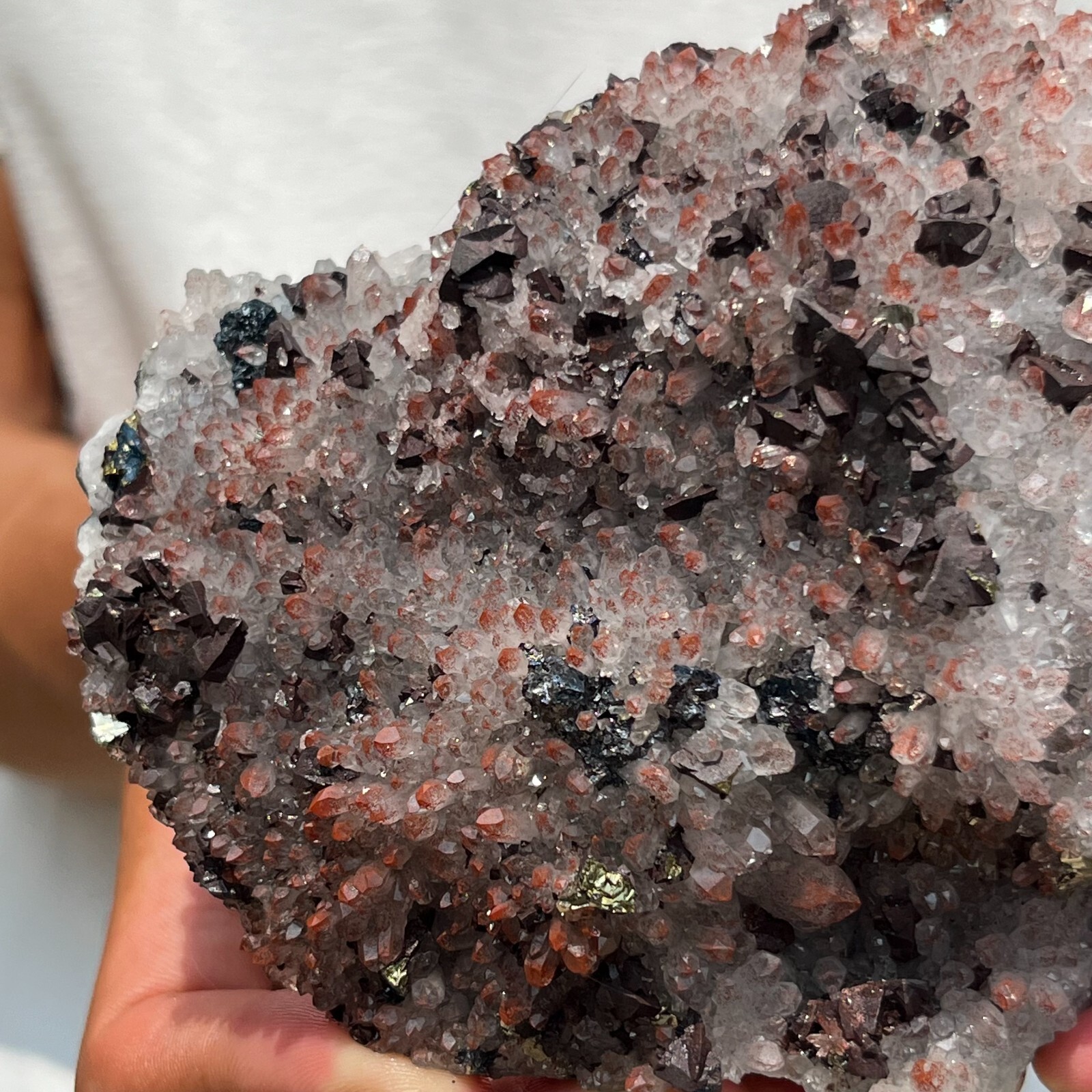 800g Large Natural Red Quartz Crystal Cluster & Pyrite Gold Mineral ...