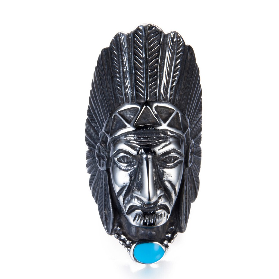 Men's Vintage Indian Aboriginal Chief Ring Stainless Steel Hiphop Cool ...