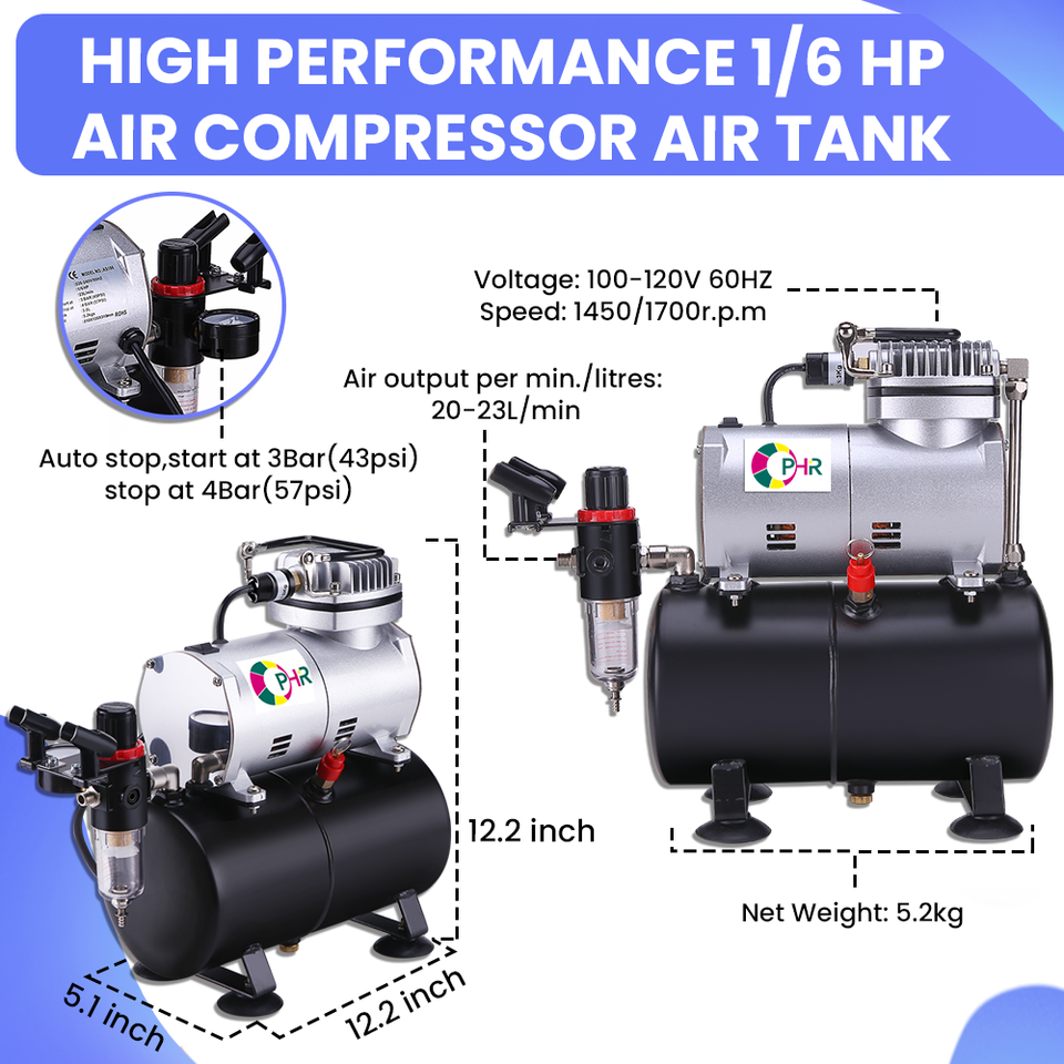 Professional Airbrush Compressor Kit with 3x Airbrushes for Hobby Model ...