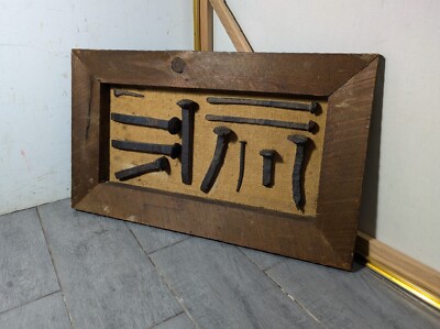 Antique Iron Railroad Nail Spikes Set Framed in Rustic Wood | eBay