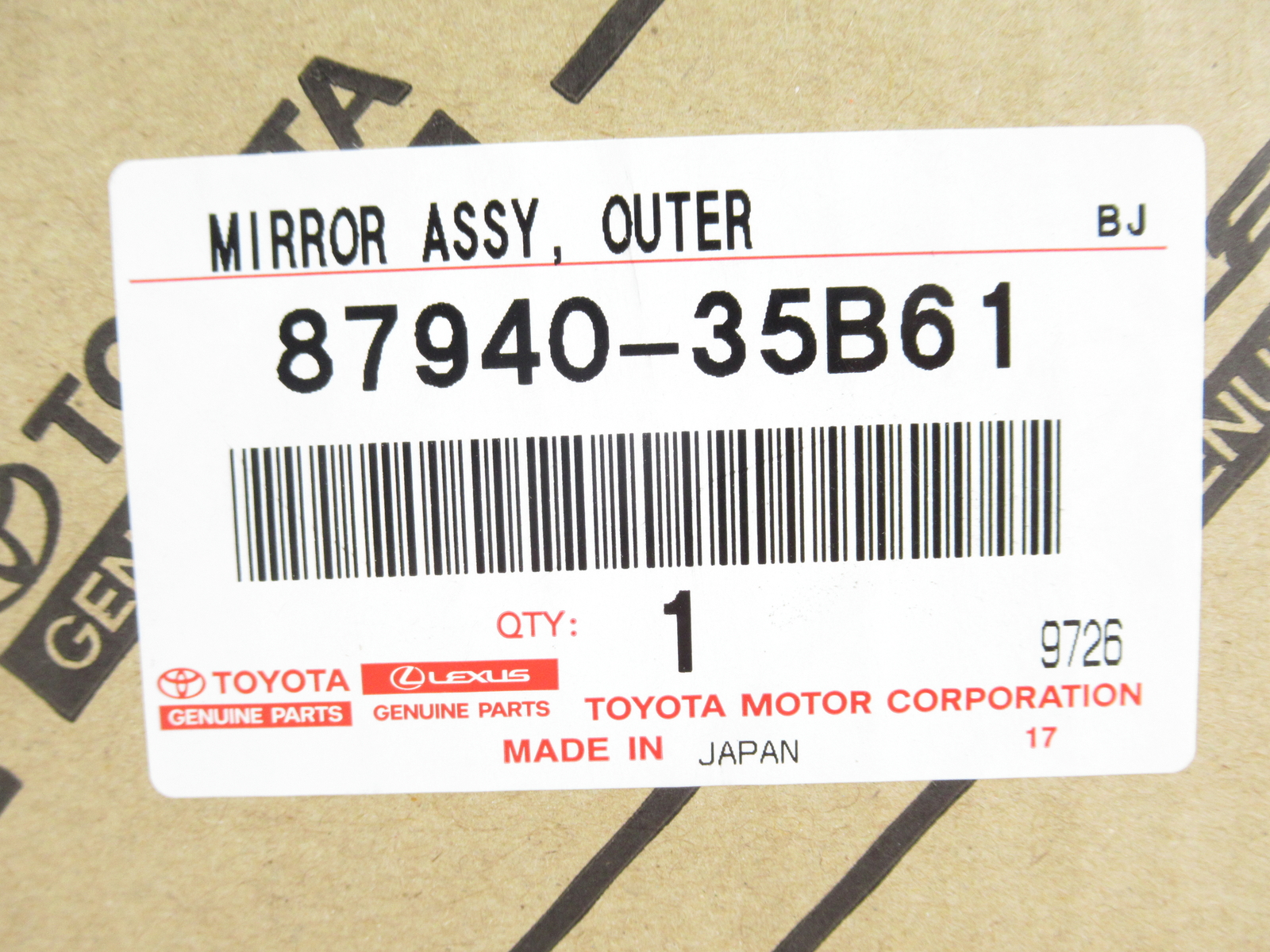 Genuine OEM Toyota 87940-35B61 Driver Side Mirror Assembly 2014-2019 ...