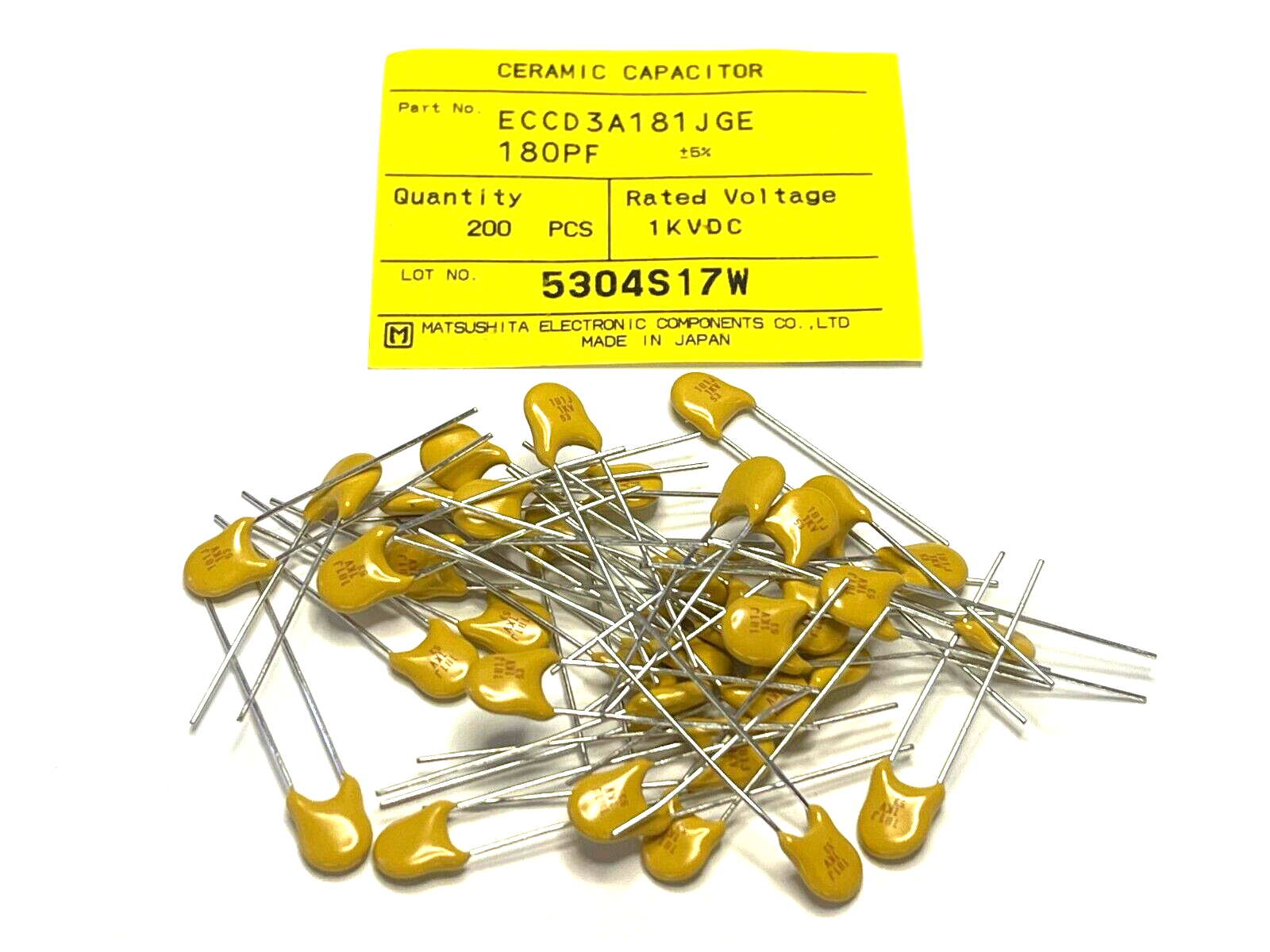 (36 PIECE LOT) ECC-D3A181JGE, PANASONIC, CAP CER 180PF 1KV SL/GP RADIAL ...