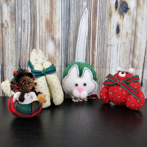 Vintage Lot of 4 Handmade Fabric Christmas Ornaments Stuffed Plush Cats ...
