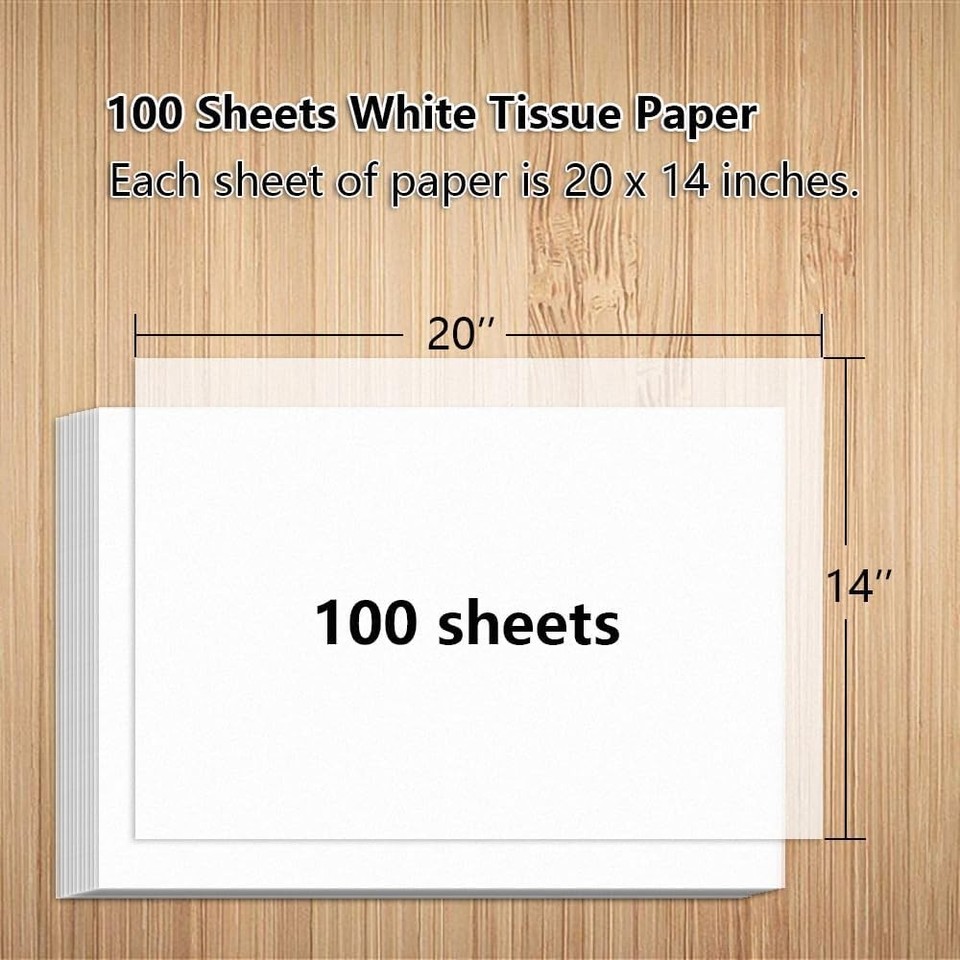 100 Sheets 20"x14" White Wrapping Tissue Paper Bulk for Gift Bags WHITE ...