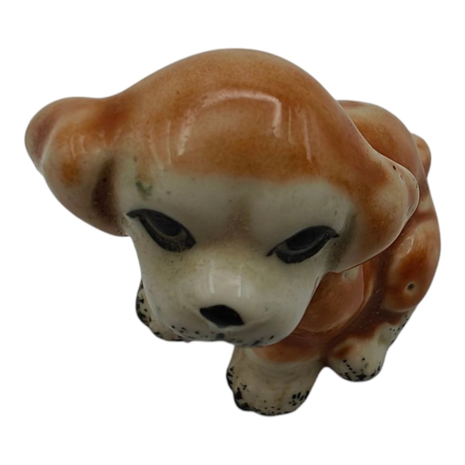 Playful Puppy Mini Figurine Brown Porcelain Vintage Hand Painted | eBay