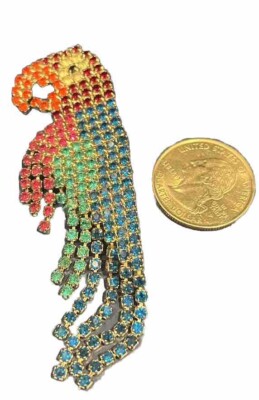 Vintage Dorothy BAUER PARROT Multicolor RHINESTONE Pin Brooch Rainbow ...