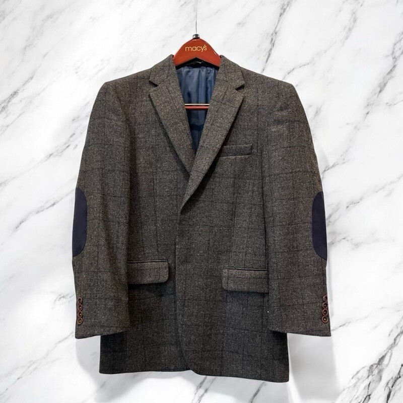 Jos A Bank Sport Coat Jacket 2 Button Gray Windowpane Tailored Fit Men ...