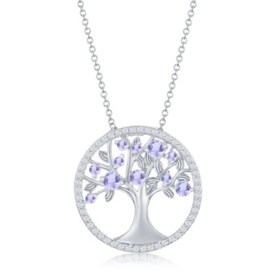 Sterling Silver 'June' Birthstone Tree of Life Necklace - Lavender CZ ...