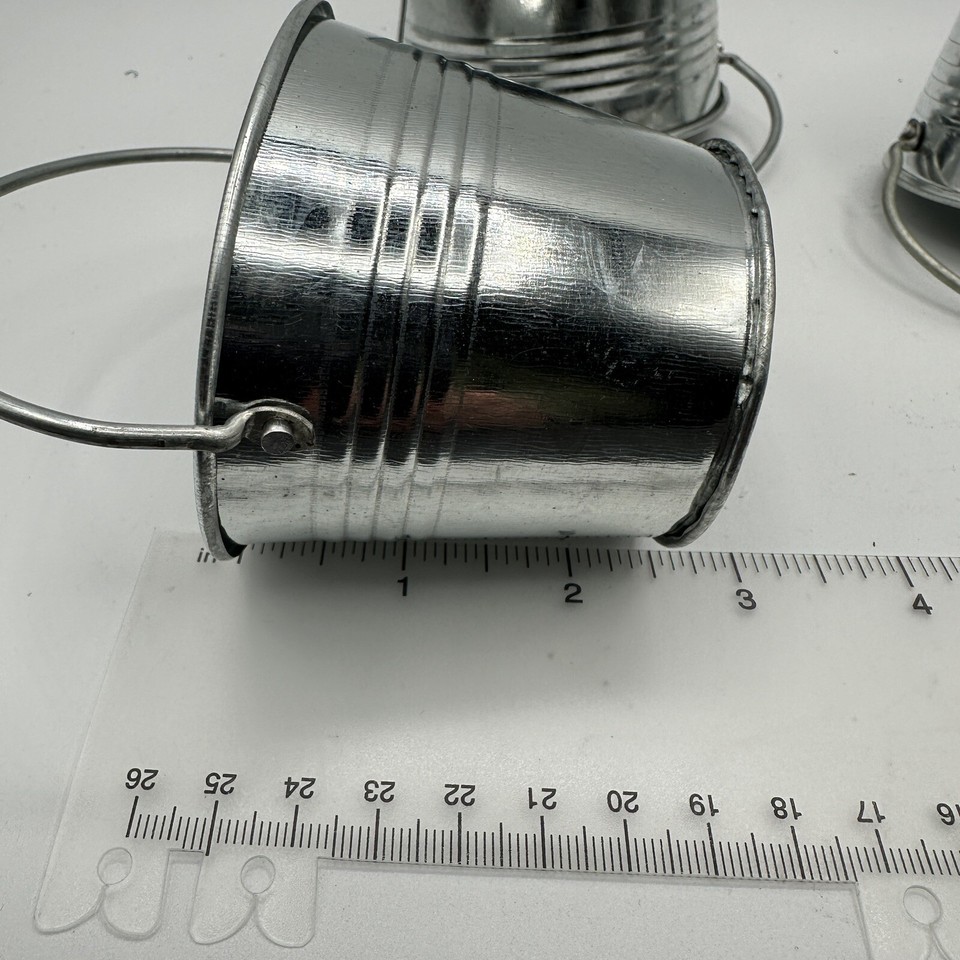 4 Small Galvanized Metal Buckets w/ Handles Mini Tin Pails Party Garden ...